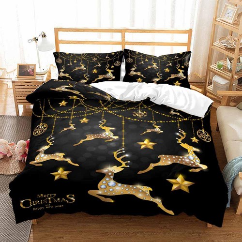Bedspread Set Black Christmas Doona Quilt Duvet Cover Single Double ...