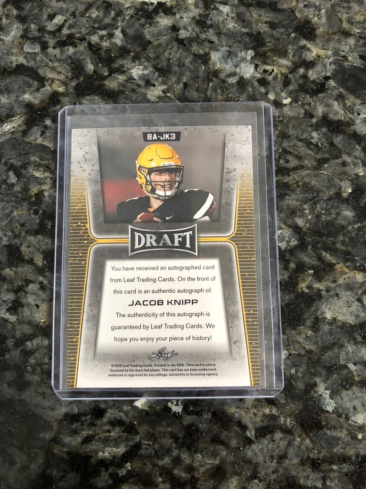 **JACOB KNIPP** 2020 LEAF DRAFT FOOTBALL AUTO RC #BA-JK3 (NORTHERN ...