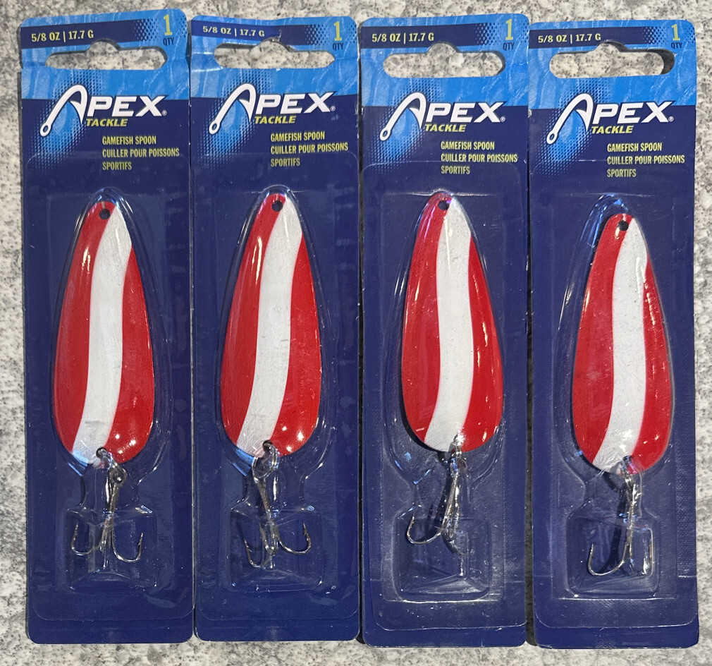4 Packs Apex Gamefish Spoon 5/8 OZ Classic Red & White Musky Pike ...
