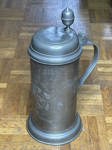Zinnkrug Bierkrug Barock Sachsen 1766 Wappen Oeig. Handarbeit Alt Antik ...