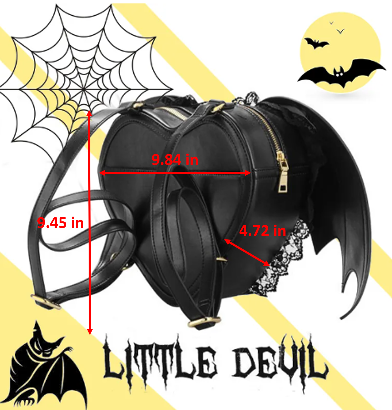 Black Backpack with Bat Wings Design, Small Devil Bookbag for Travel ...