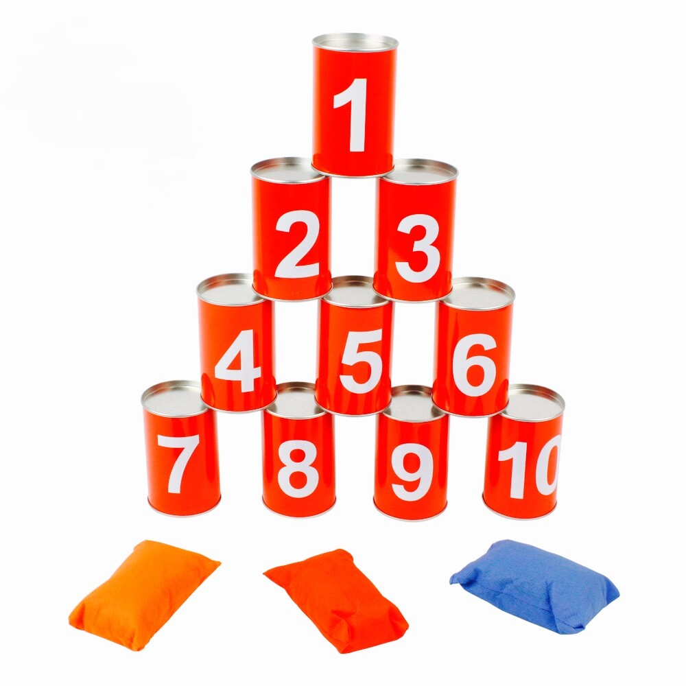 TRADITIONAL HIT THE CAN FUN GAME INDOOR OUTDOOR CARNIVAL BEAN BAG CAN ...