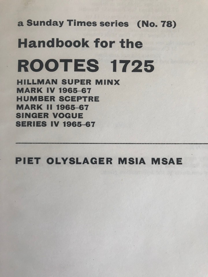 ROOTES 1725 MOTOR MANUAL- PIET OLYSLAGER No.78: | eBay