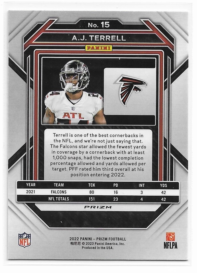 2022 Prizm A.J. Terrell Silver Holo Prizm #15 Atlanta Falcons | eBay