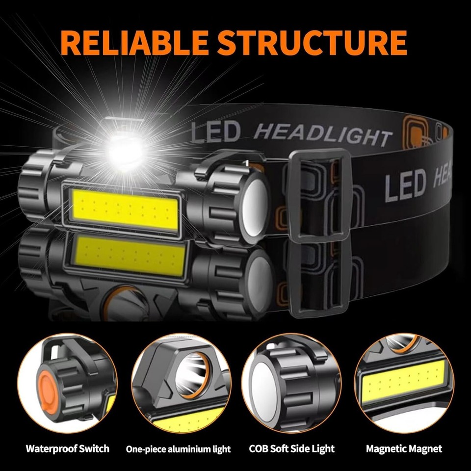 Headlamp Rechargeable 2000 Lumens Ultra-Light Led Headlight Flashlight ...