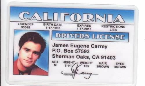 Jim Carrey - Ace Ventura Pet Dectectivce - ID card Drivers License ...