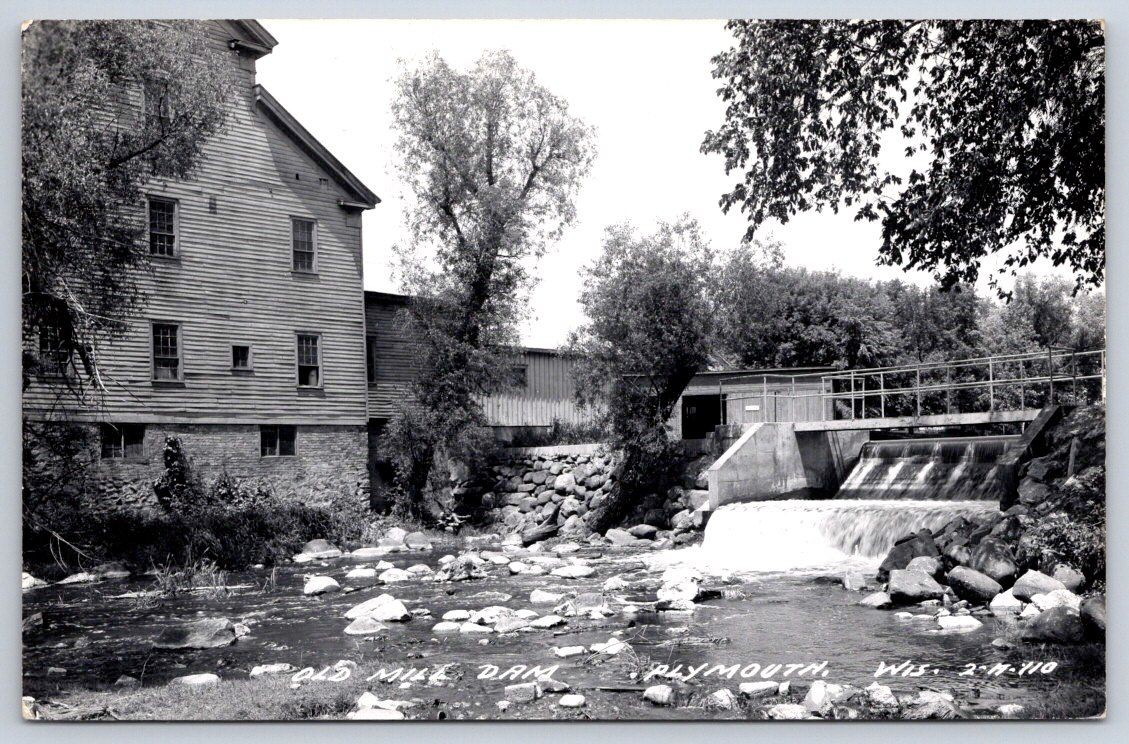 Vintage Wisconsin Postcard PLYMOUTH Old Mill Dam River Scene Rppc 1930s ...