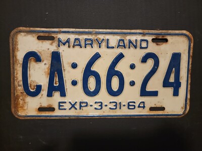 Vintage 1964 MARYLAND License Plate CA : 66 : 24 | eBay
