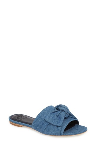 $270 TORY BURCH Annabelle Bow Slide Sandal DENIM CHAMBRAY 8 (SE27) | eBay