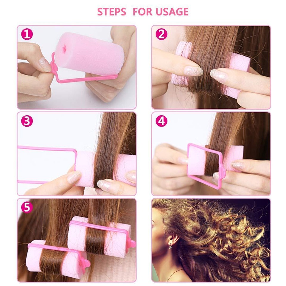 Lady Love Curl Hair! 12 Pieces Soft Pink Foam Hair Roller Curlers ...