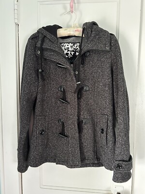 Sebby Coat Large Coat Gray & Black Toggle Buttons Jacket | eBay