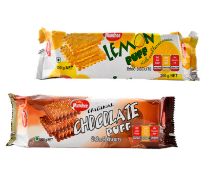 MUNCHEE LEMON PUFF and chocolate TEA BISCUITS 200g GENUINE WITH REAL ...