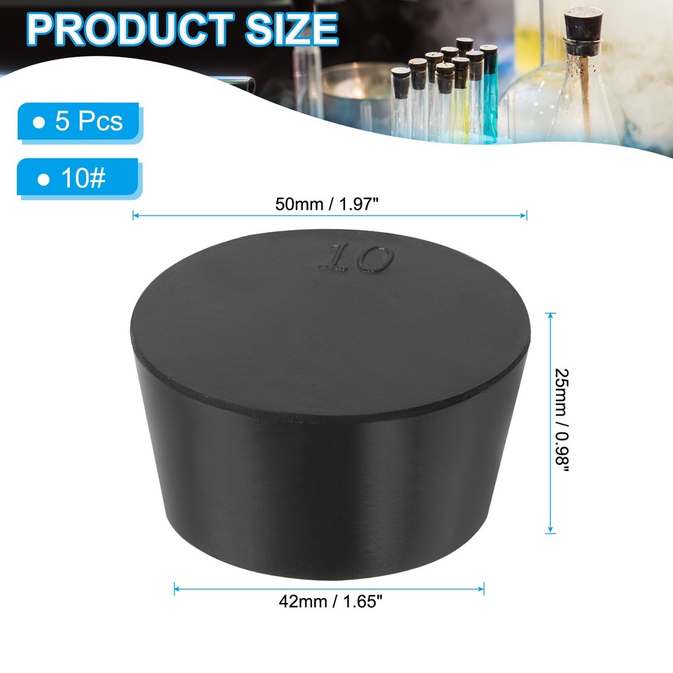 5 Pack Solid Rubber Stoppers 10# Tapered Lab Seal Plug Test Tube Bungs ...
