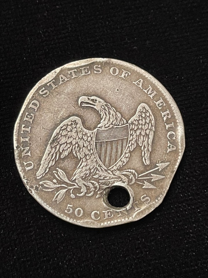 1837 Capped Bust half dollar, damaged, 1/2, fifty cent piece, lot U10 ...