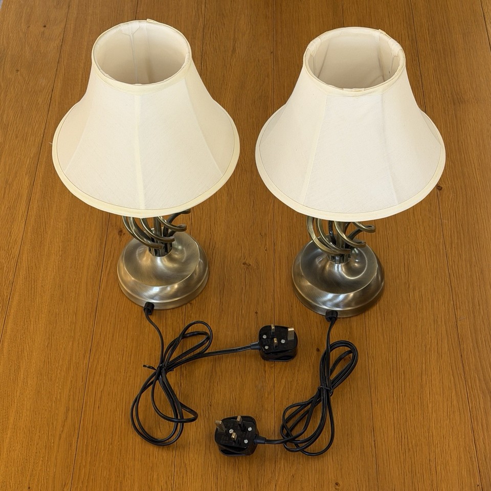 Table Lamp Antique Brass Barley Twist Base With Cream Linen Shade Touch ...