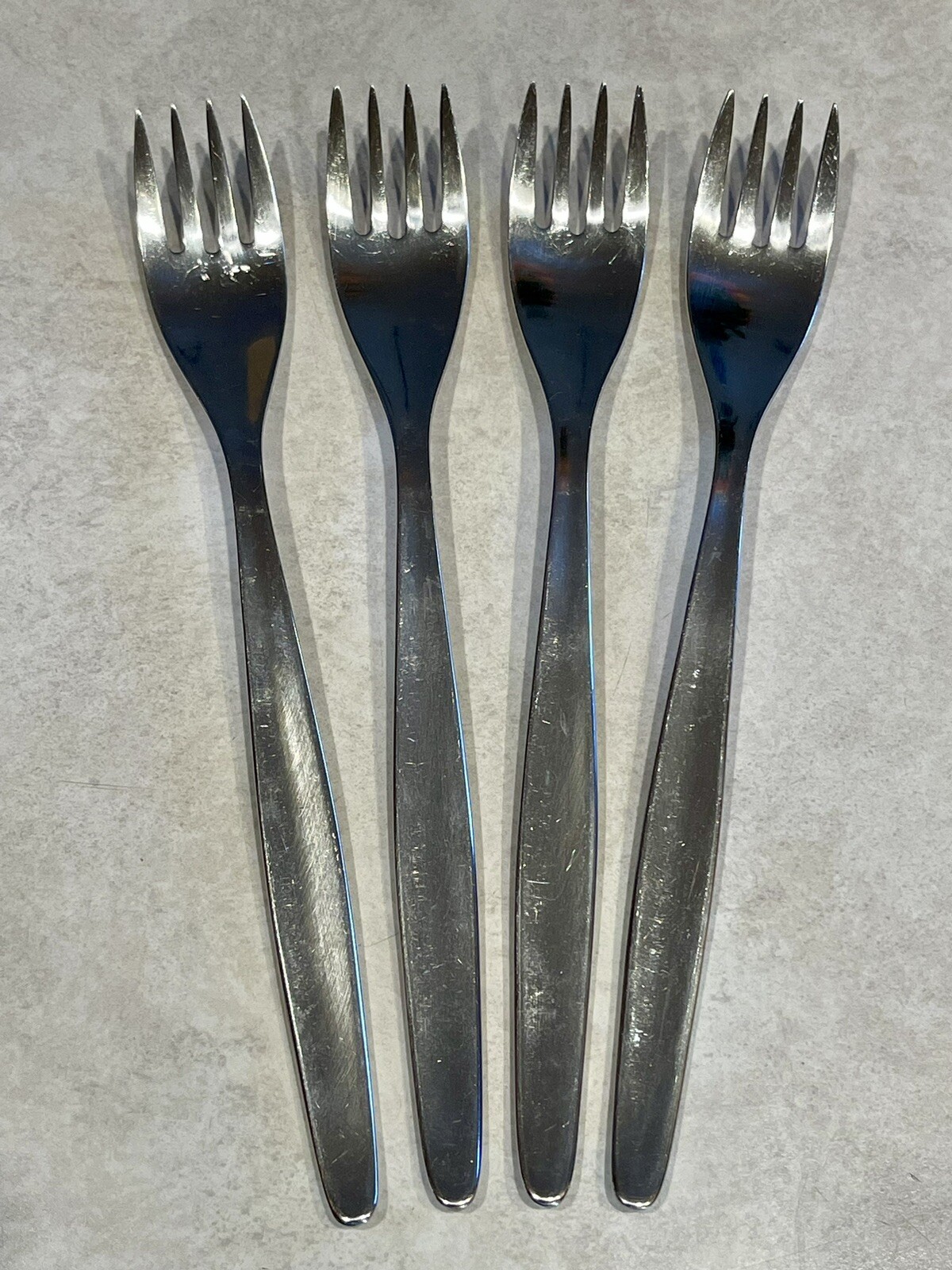 WMF LAUREL CROMARGAN TRIANGLE MARK GERMANY STAINLESS FLATWARE 4 SALAD ...