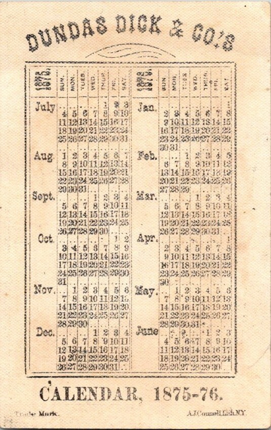 Vintage Antique Trade Card Dundas Dick Seasons Compliments 1875 76 ...