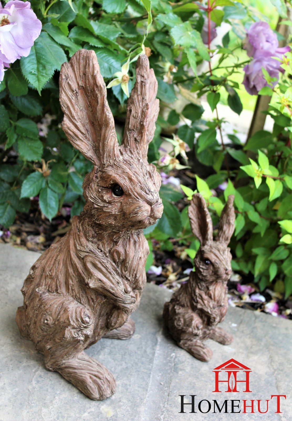 Garden Ornament Rabbit Hare Sculpture indoor outdoor Wood Effect 38cm ...