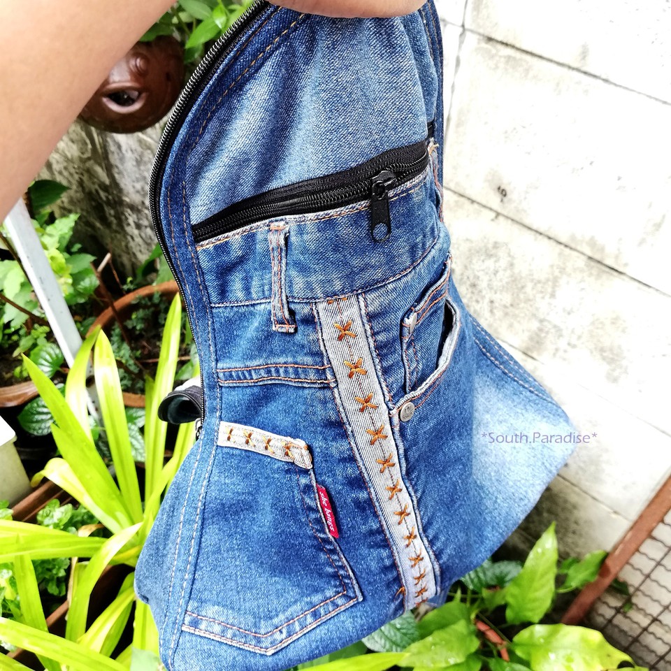 Small Backpack Casual Unisex Recycled Blue Jean Book Bag Navy Denim ...