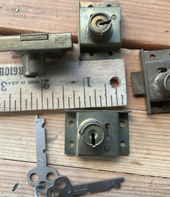 Vintage steel and brass cabinet lock latch with key Excelsior | eBay