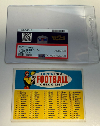 1957 TOPPS CHECKLIST CARD NOS. 1 TO 154 -BAZOOKA BACK SP VGEX MARKED ...