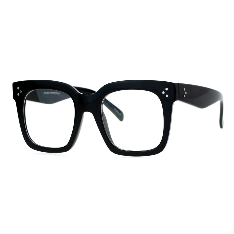 SA106 Oversize Thick Plastic Nerd Rectangular Horn Rim Clear Lens Glass ...