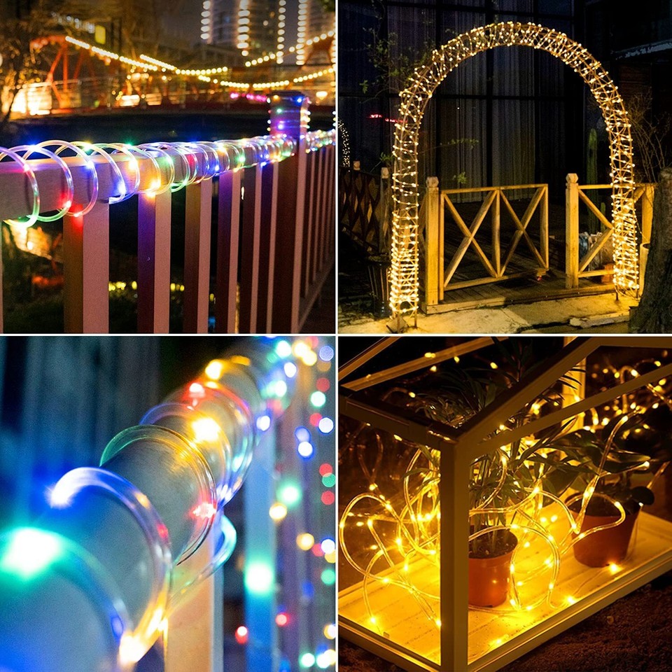39FT 200 LED Solar Rope Tube Lights Waterproof String Light Outdoor ...