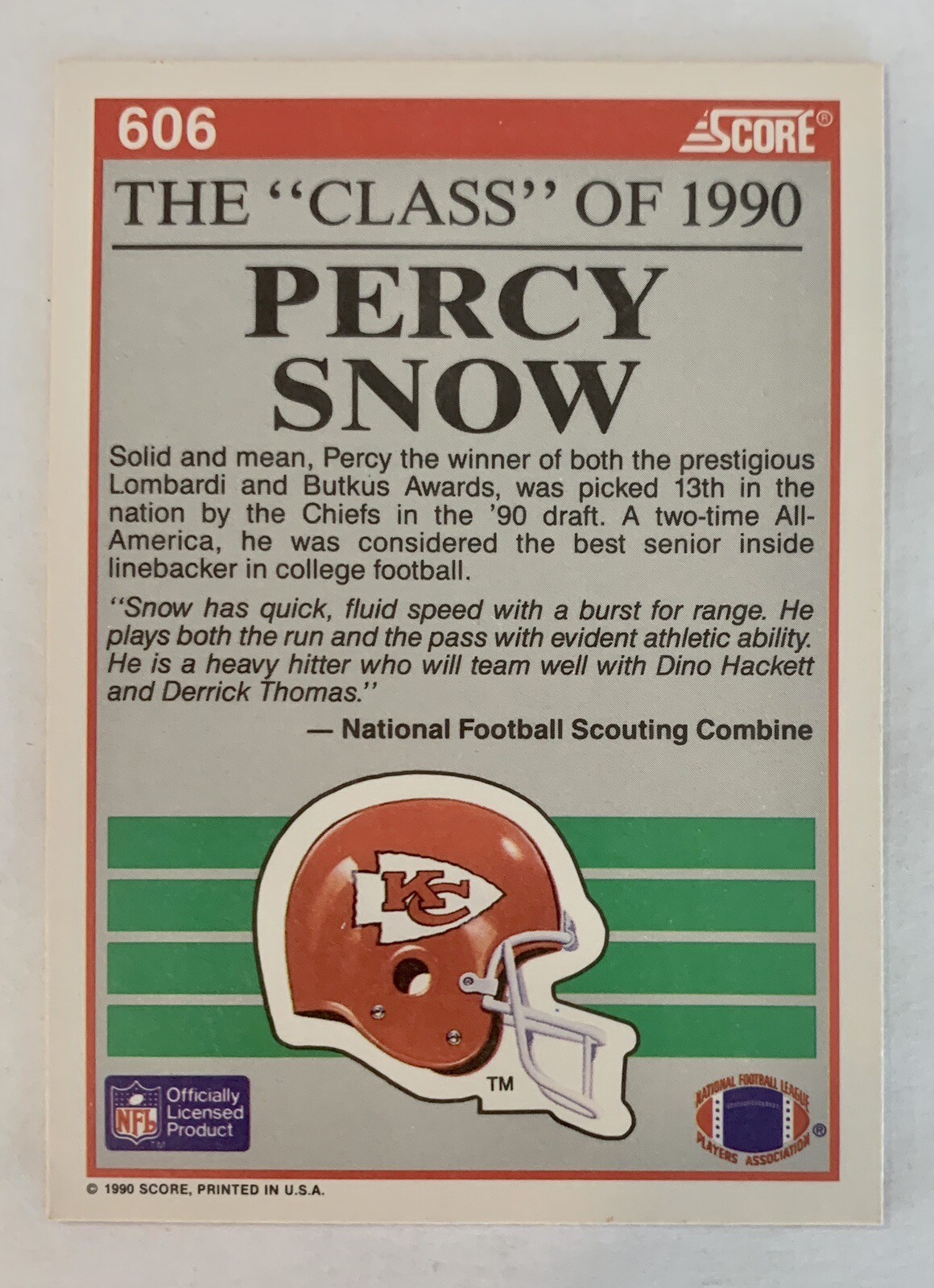 1990 Score - #606 Percy Snow (RC) for sale online | eBay