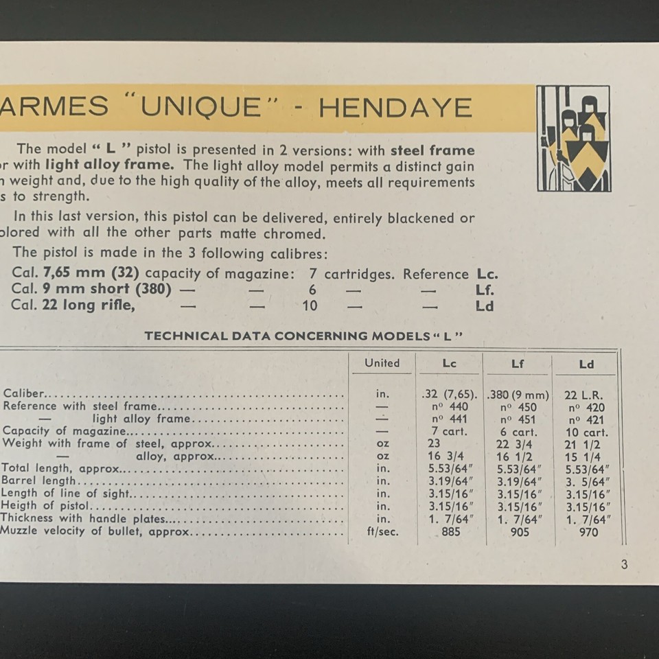 Original Unique Model L Pistol Owners Manual | eBay