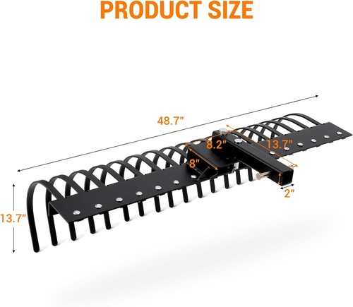 49 Inch Landscape Rake Heavy Duty Rock Rake Fits 2" Receiver for ...