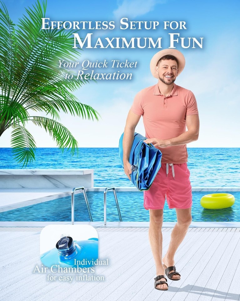 Sebor Inflatable Pool Float, Heavy-Duty Pool Lounger with Backrests ...