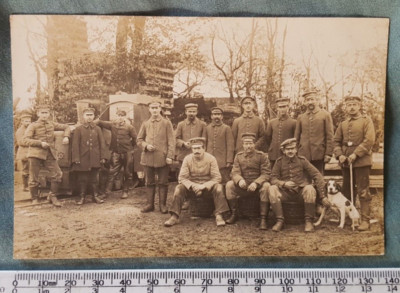 WW1 German photo postcard of light rail locomotive and troops circa ...