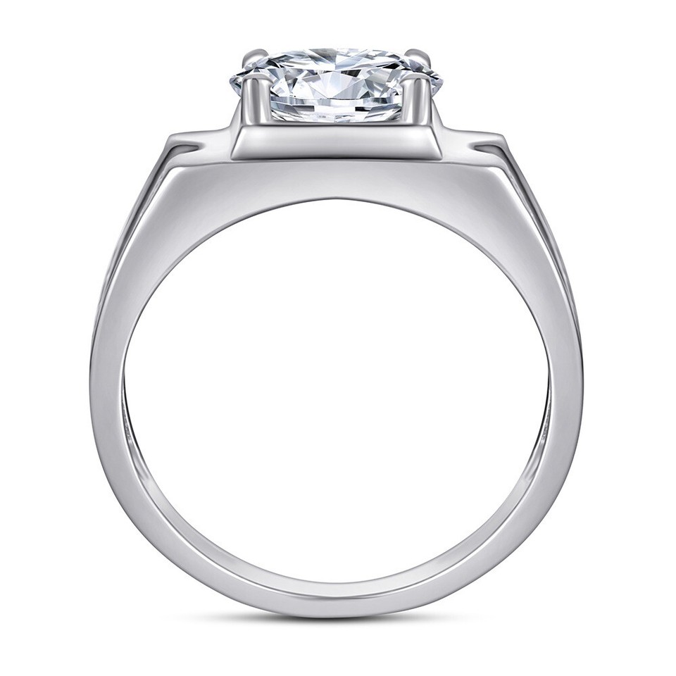 925 Sterling Silver Men Wedding Ring 9mm 3ct Big Created Mossanite ...