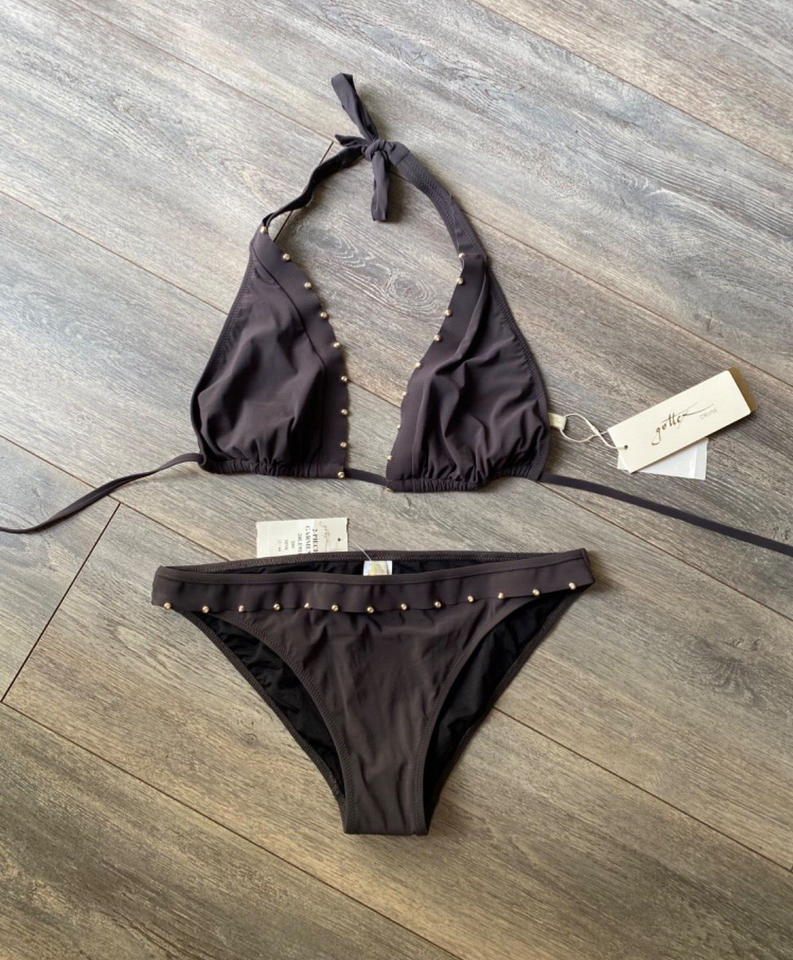 Gottex swimwear swimsuit bikini top brown gold studs rhinestones Rare ...
