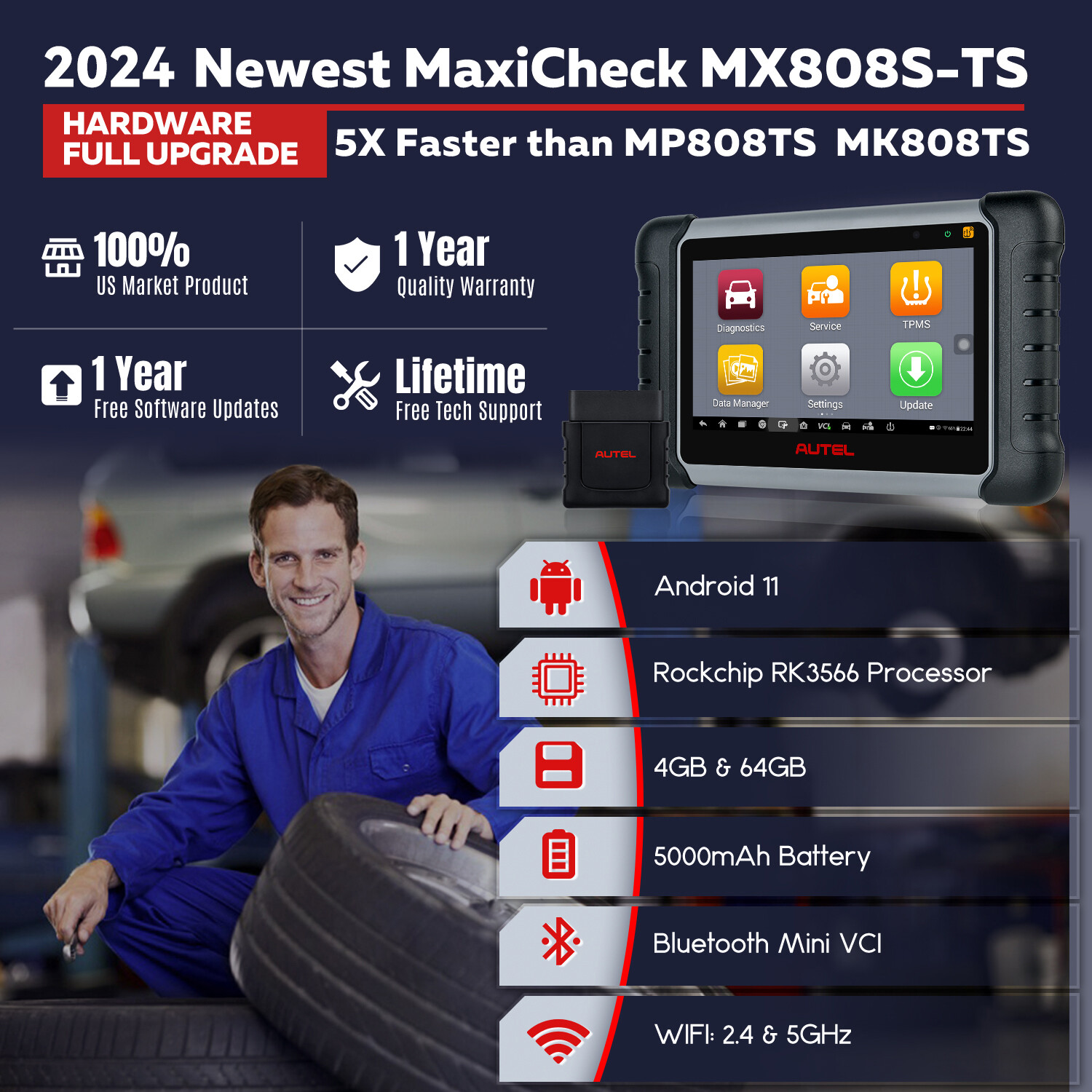 Autel MaxiCheck MX808S-TS MK808S-TS Full TPMS Relearn Auto Diagnostic ...