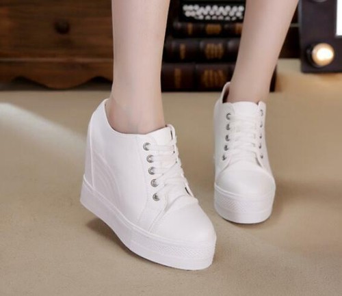 Women High Heel Hidden Wedge Platform Lace Up Pumps Casual Platform ...