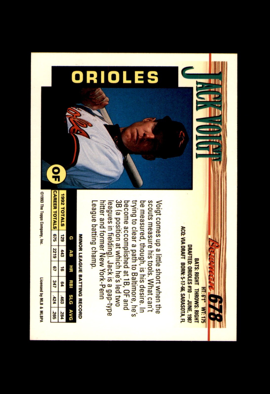JACK VOIGT #678 BALTIMORE ORIOLES 1993 BOWMAN | eBay