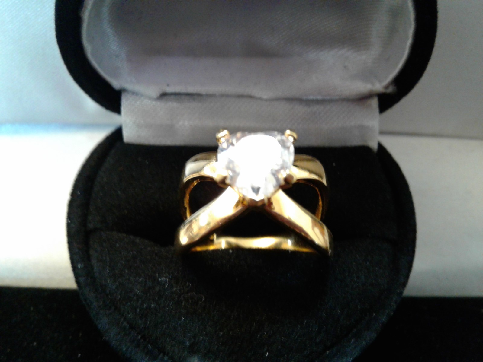 14K Y GOLD CLAD LAB CREATED DIAMOND ENGAGEMENT HEART BAND RING SZ 5 ...