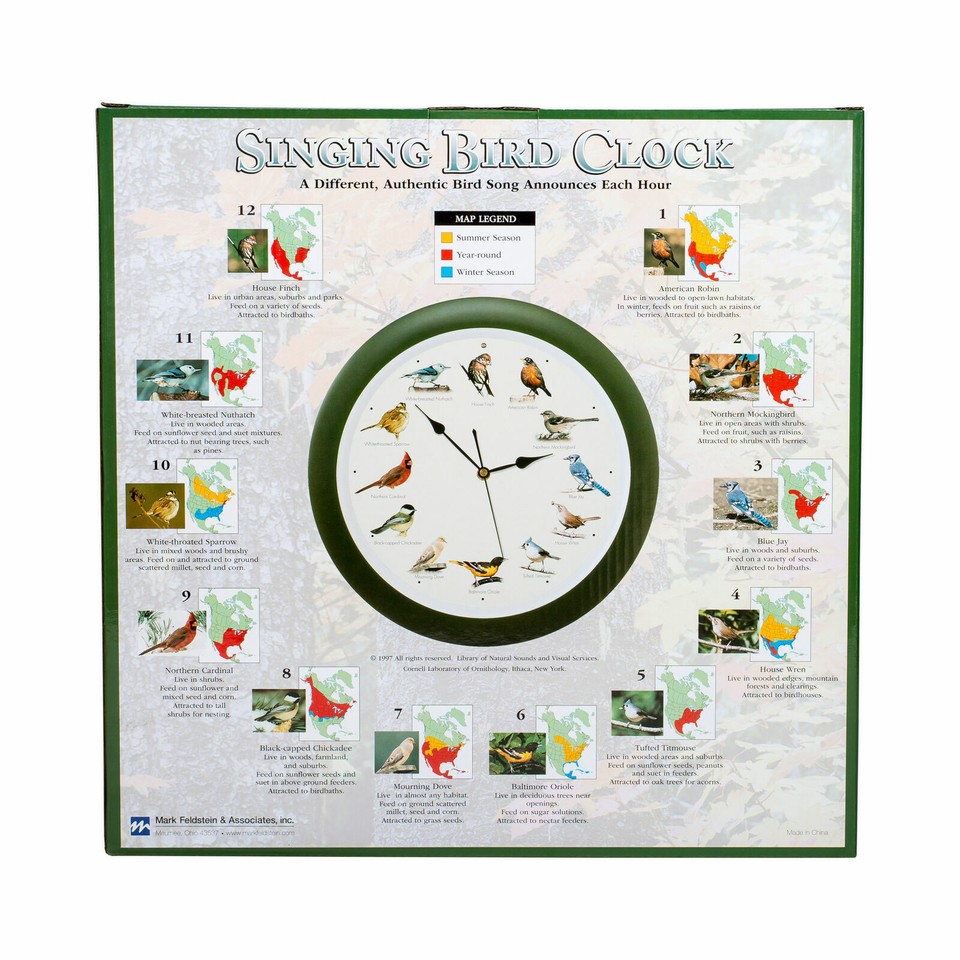 The Original Singing Bird Hanging Wall Sound Clock, 13 Inch, Green ...