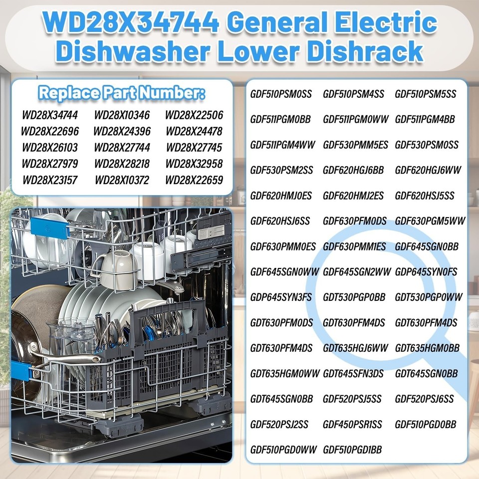 New WD28X26099 Dishwasher Lower Dishrack & WD28X10128 Silverware Basket ...