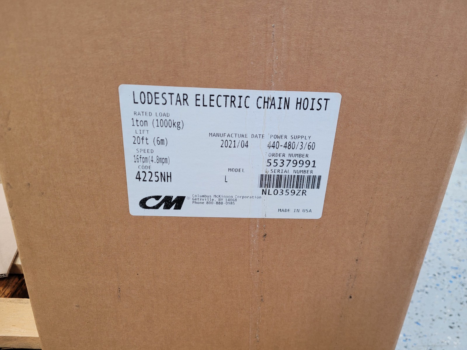 CM 1-TON LOADSTAR ELECTRIC CHAIN HOIST, 20' LIFT, 4225NH, 460/230 V, 16 ...