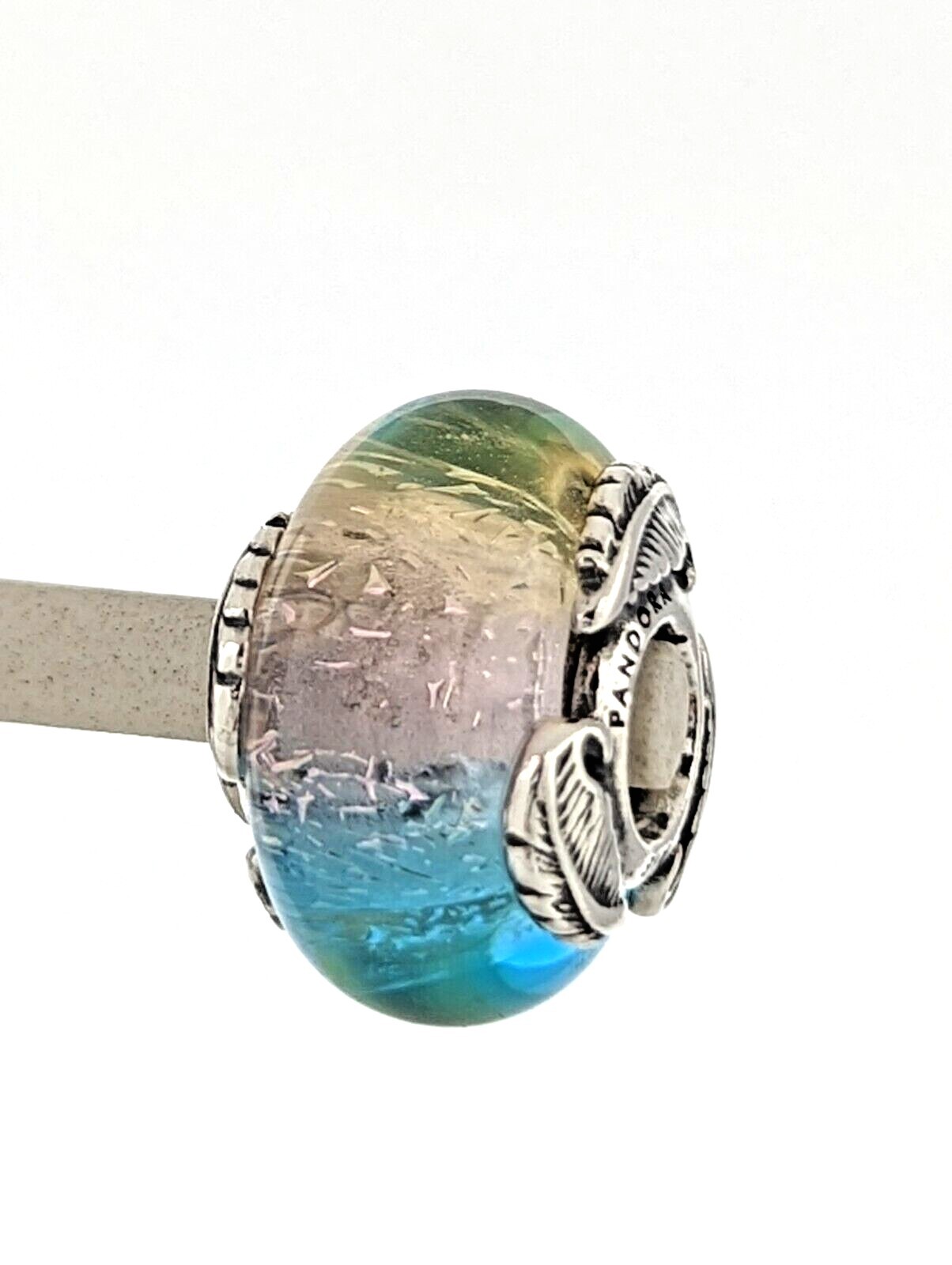 New 100% PANDORA 925 Multicolor Murano Glass & Curved Feather Charm ...