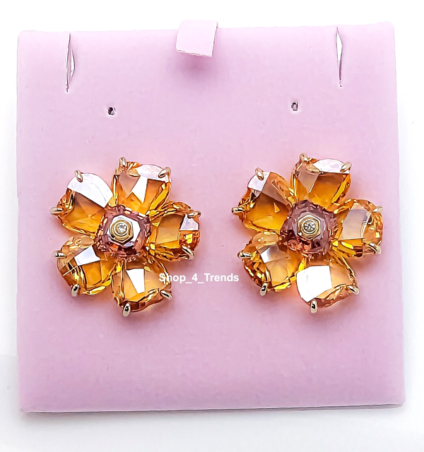 Swarovski Zirconia Florere Stud Earrings Flower Yellow Gold-Tone ...