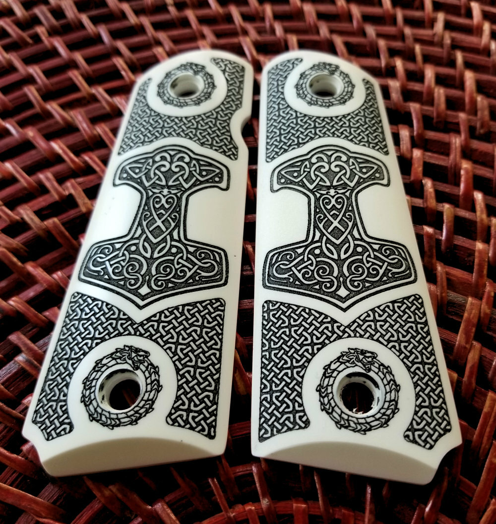 1911 full size custom engraved ivory grips Viking Thor Hammer Mjölnir ...