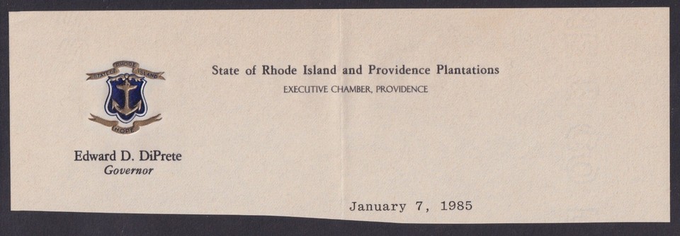 Edward D. DiPrete (1934-), Rhode Island Governor, clipped signature ...
