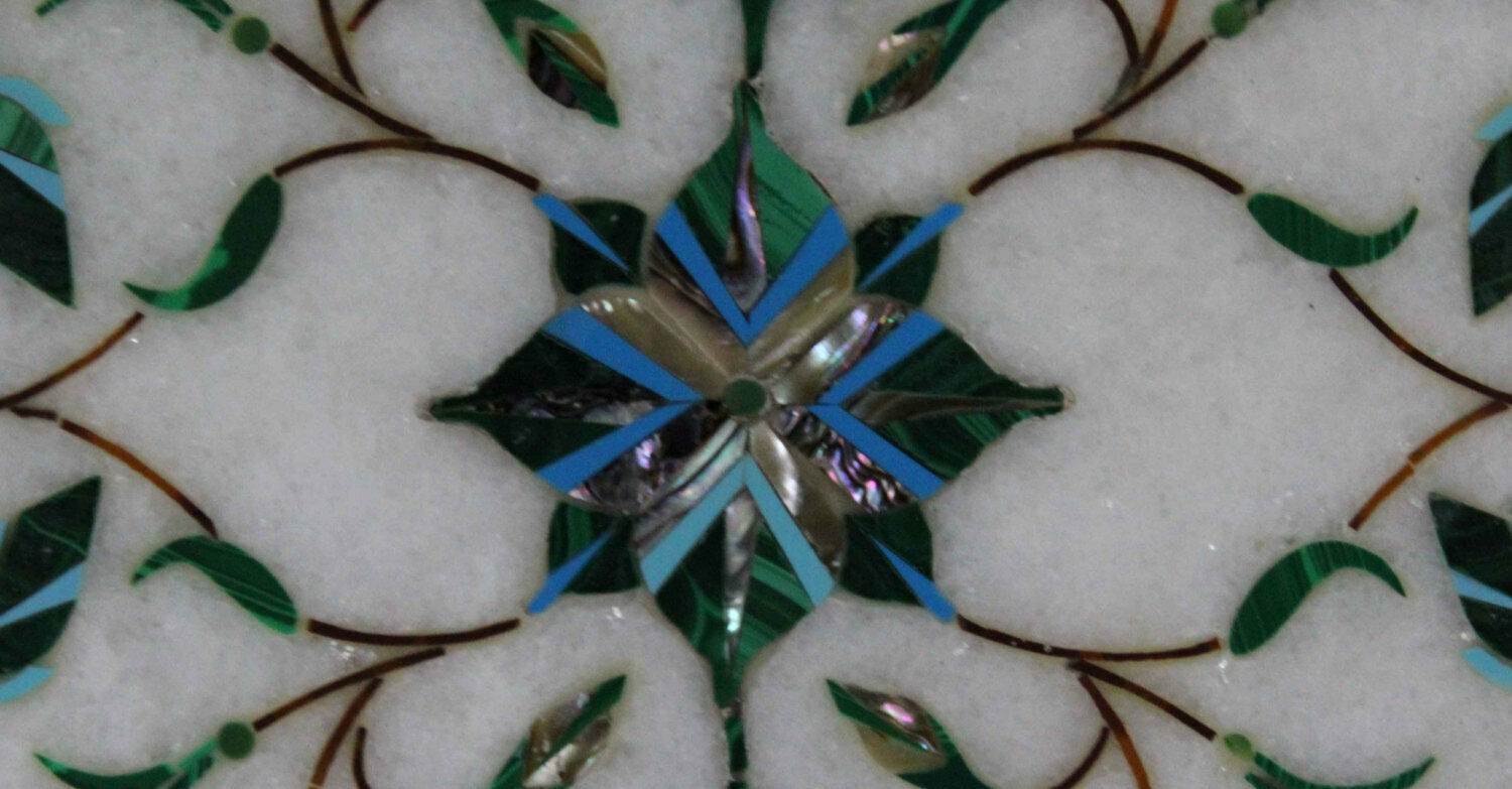 11"x16" White Marble Tray Malachite Inlay Floral Art Handmade Semi ...