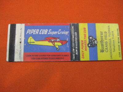 Piper Cub Super Cruiser Airplane Matchbook Cover Jacksonville OH 1940 ...