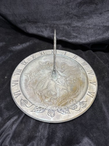 Vintage Verdigris Brass Hummingbird Bird Bath Feeder Sundial Clock Dish ...