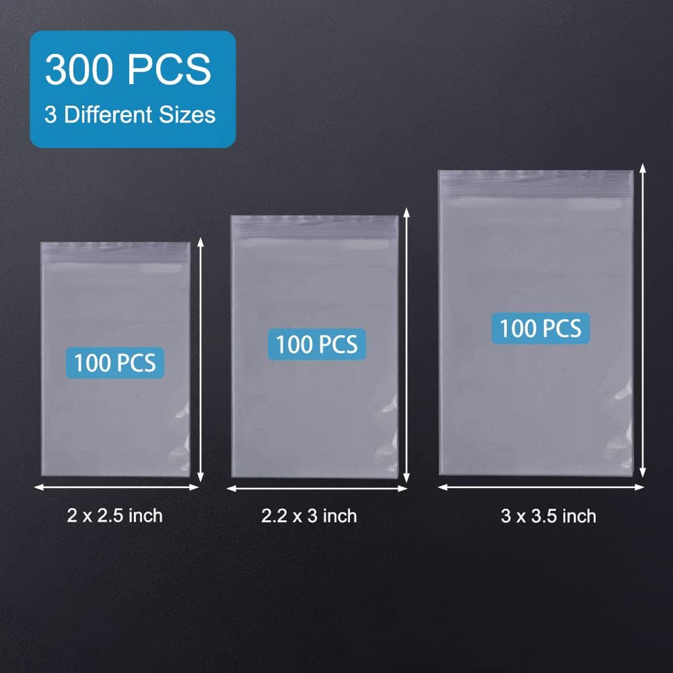 Small Plastic Bags, 300 PCS Mini Baggies, 3 Assorted Sizes, Transparent ...