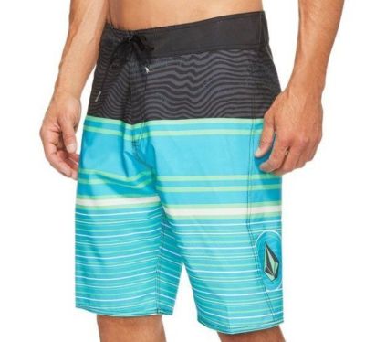 NEW VOLCOM board shorts sz 32 LIDO Liney mod blue green black stripe | eBay